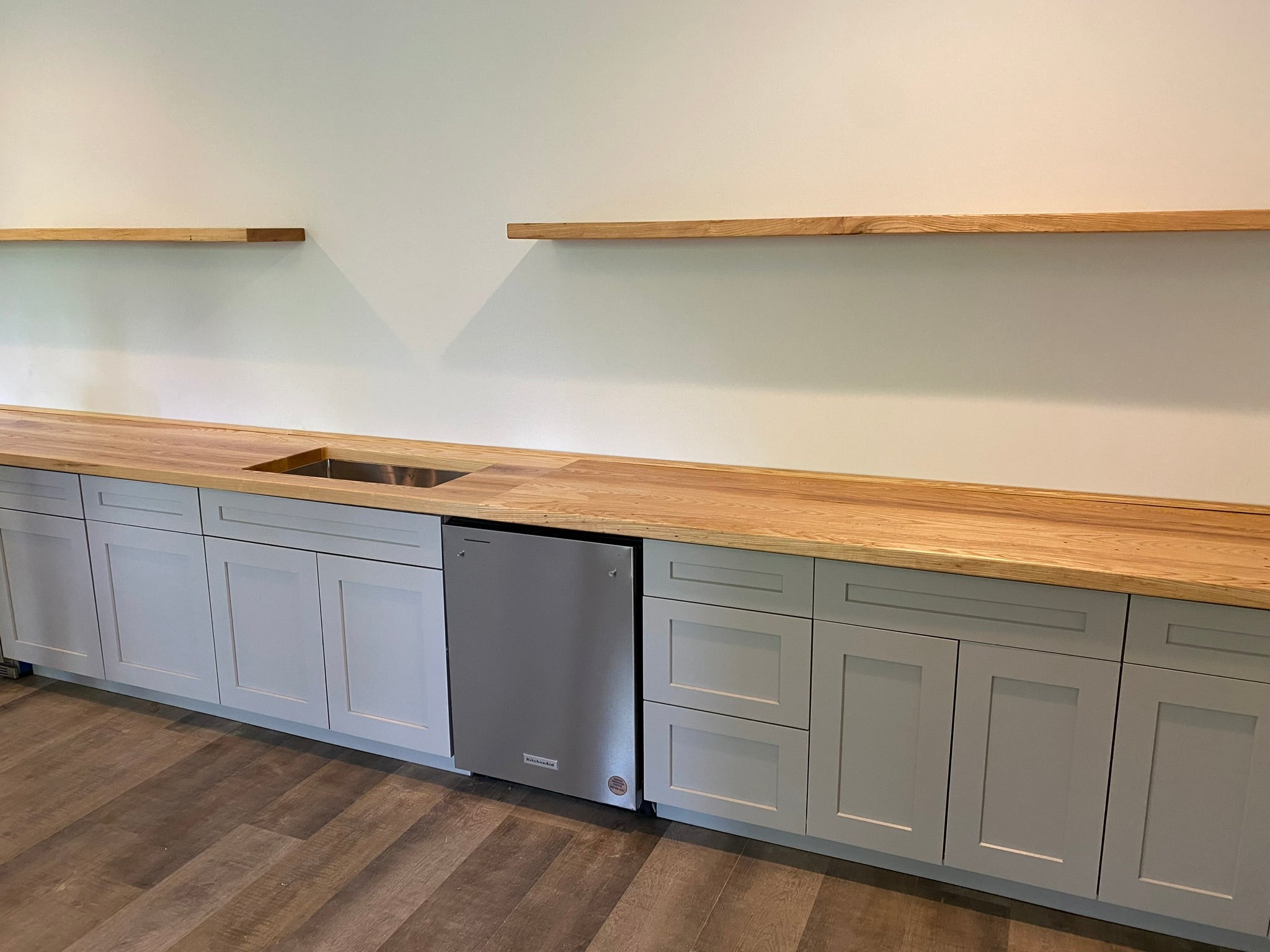 Solid Ash 19' Countertop and Matching Shelves – Woodland Steelworks