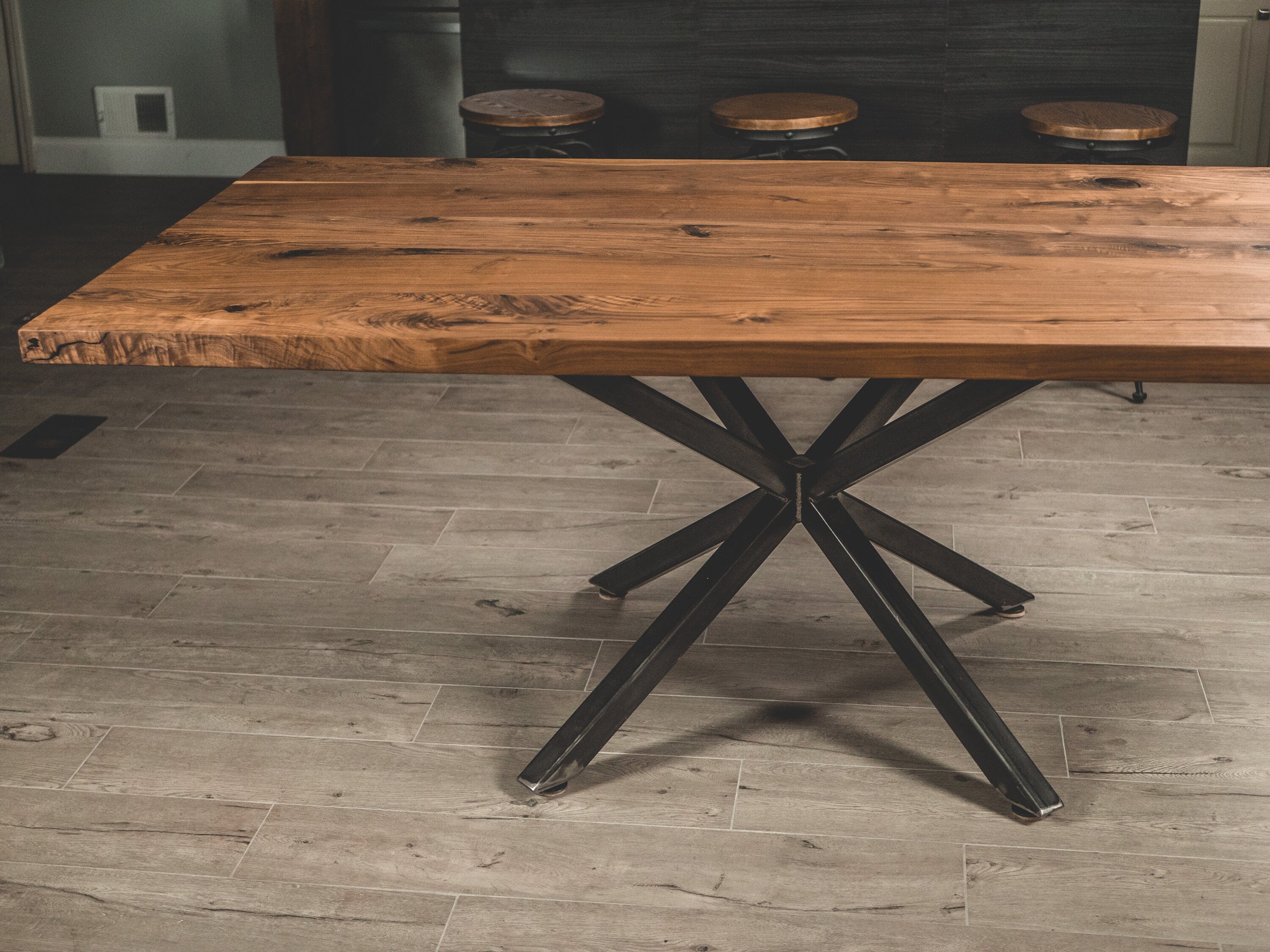 Industrial Walnut Dining Table || Conference Table – Woodland Steelworks